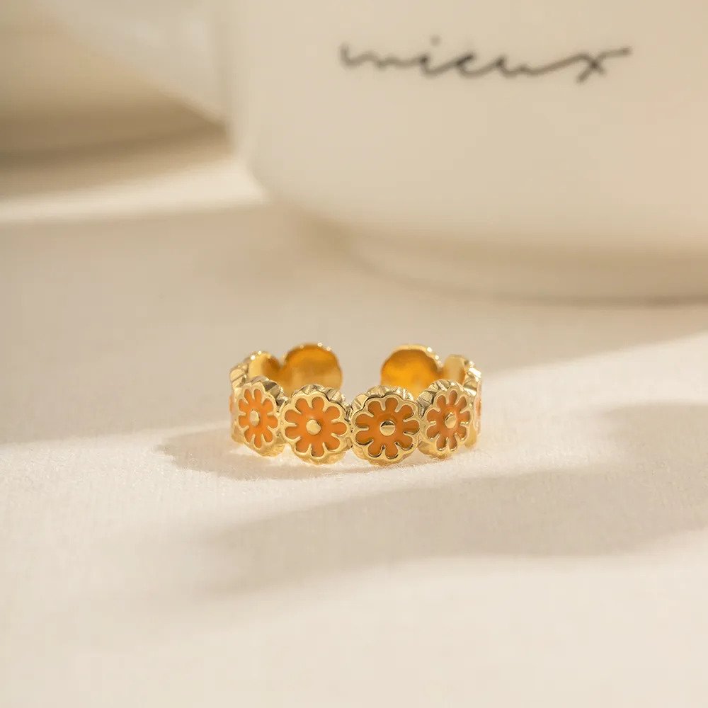 Orange Daisy Adjustable Ring | Waterproof & Anti-Tarnish
