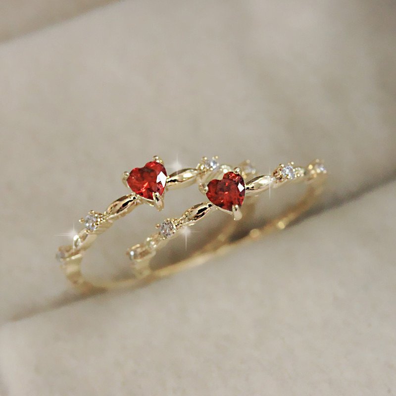Red Heart Gold Ring | Anti Tarnish Jewellery