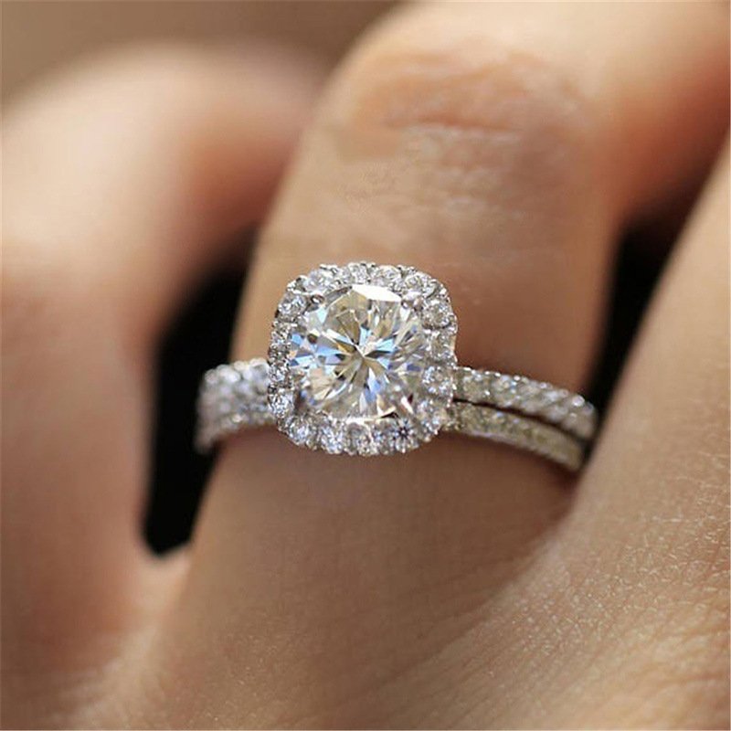 Square Cut Diamond Ring – Double Band Statement Ring | Waterproof ...